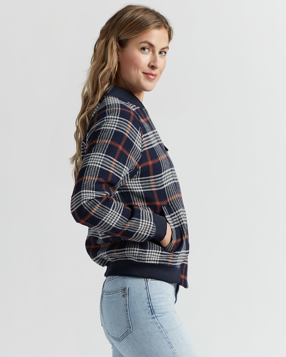 WOMEN'S WOOL PLAID BOMBER JACKET