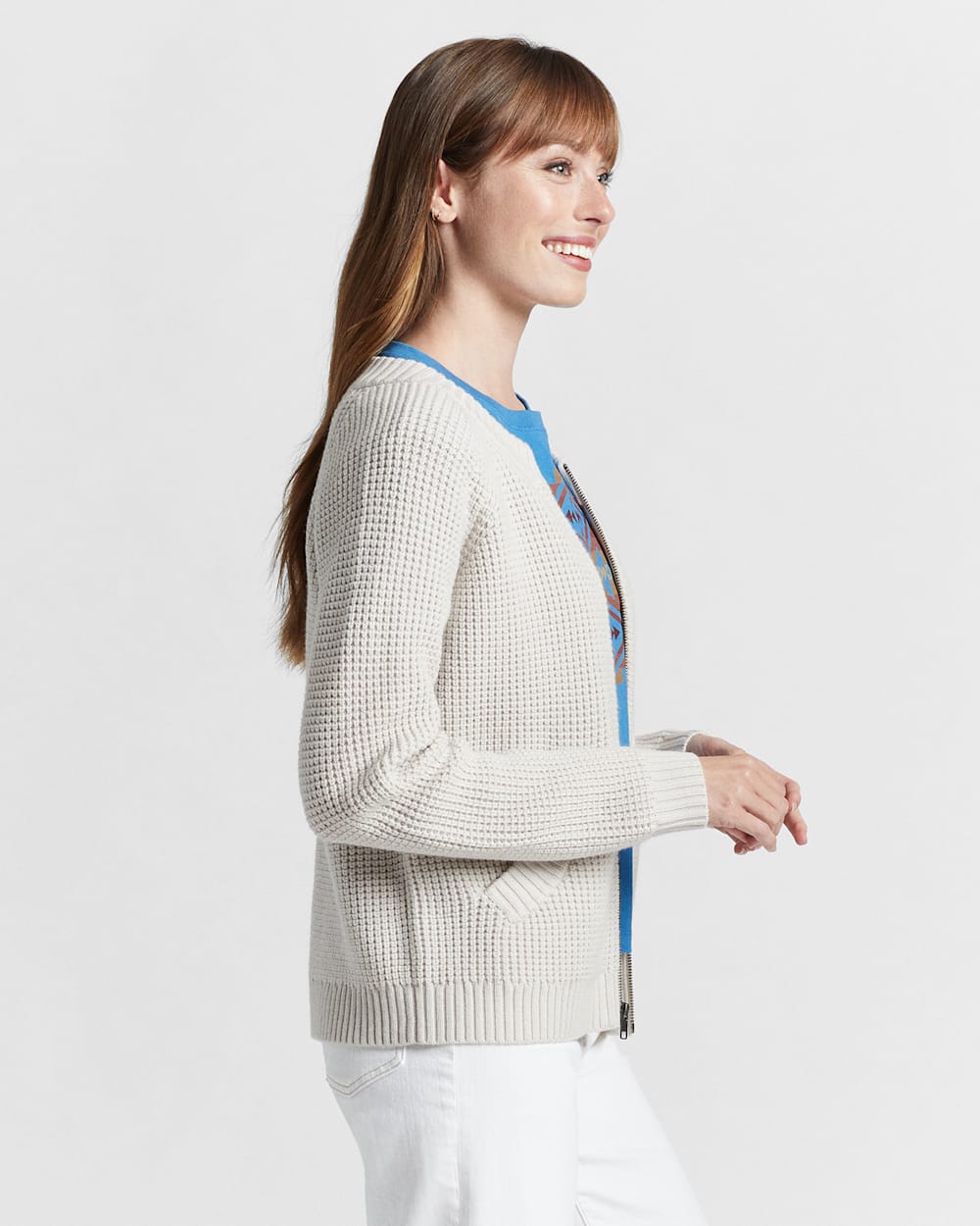 WOMEN'S MERINO TEXTURED ZIP CARDIGAN