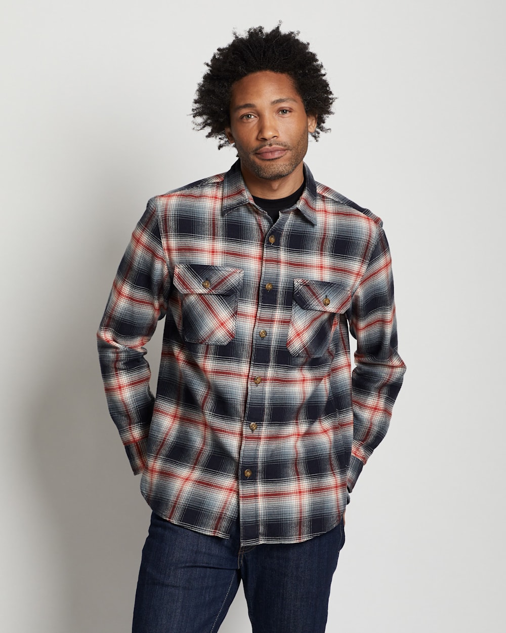 Men's Blue Plaid Burnside Double-Brushed Flannel Shirt