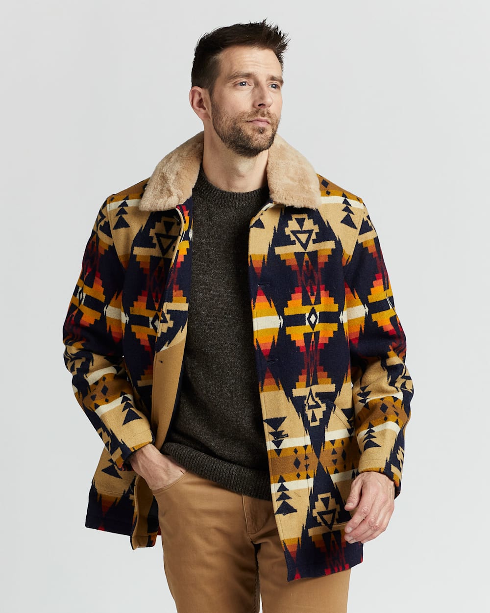 MEN'S BROWNSVILLE SHEARLING-COLLAR COAT