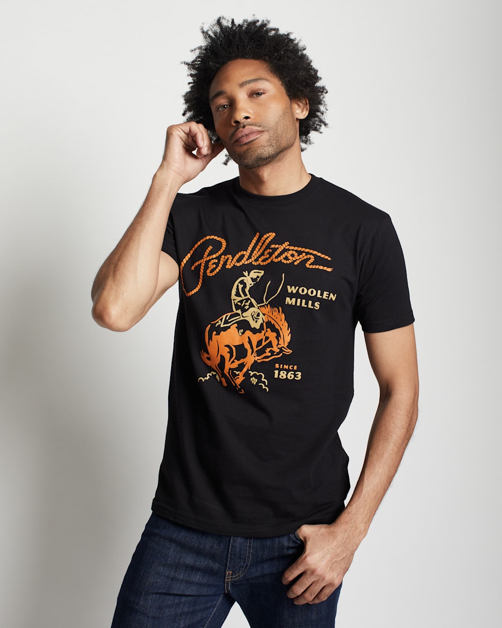 Men's T-Shirt with Rodeo Graphic in Black/Red