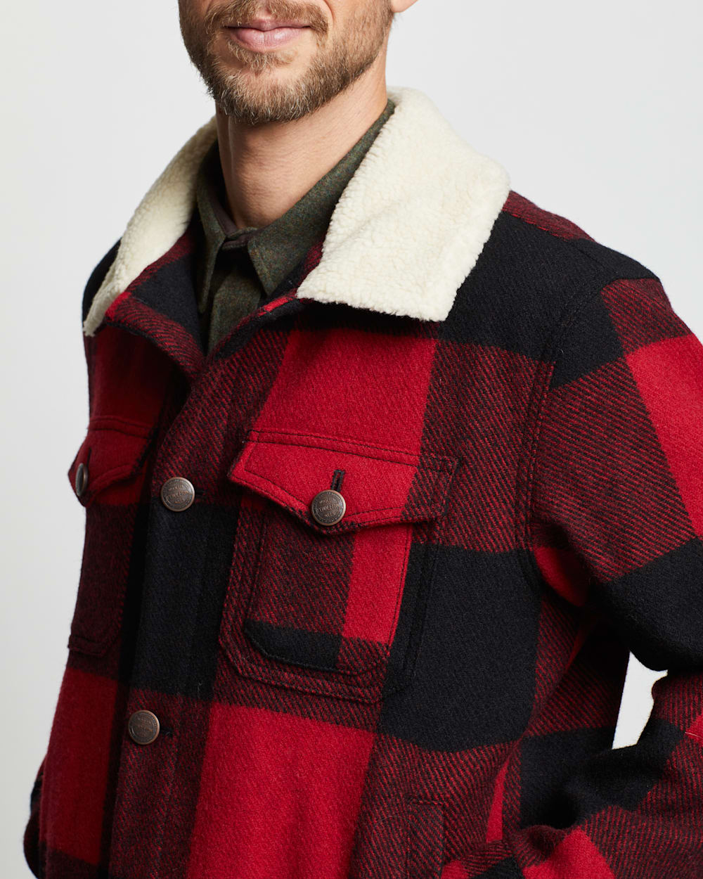 Men's Wool Stadium Cloth Plaid Trucker Coat
