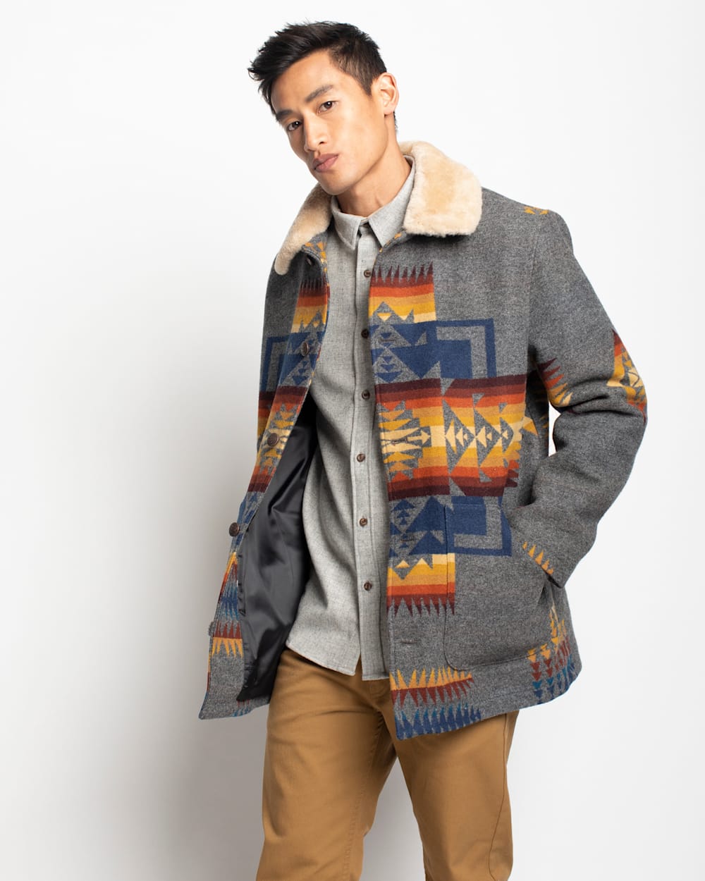MEN'S BROWNSVILLE SHEARLING-COLLAR COAT