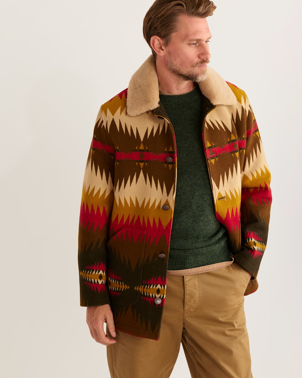 MEN'S BROWNSVILLE SHEARLING-COLLAR WOOL COAT | Pendleton