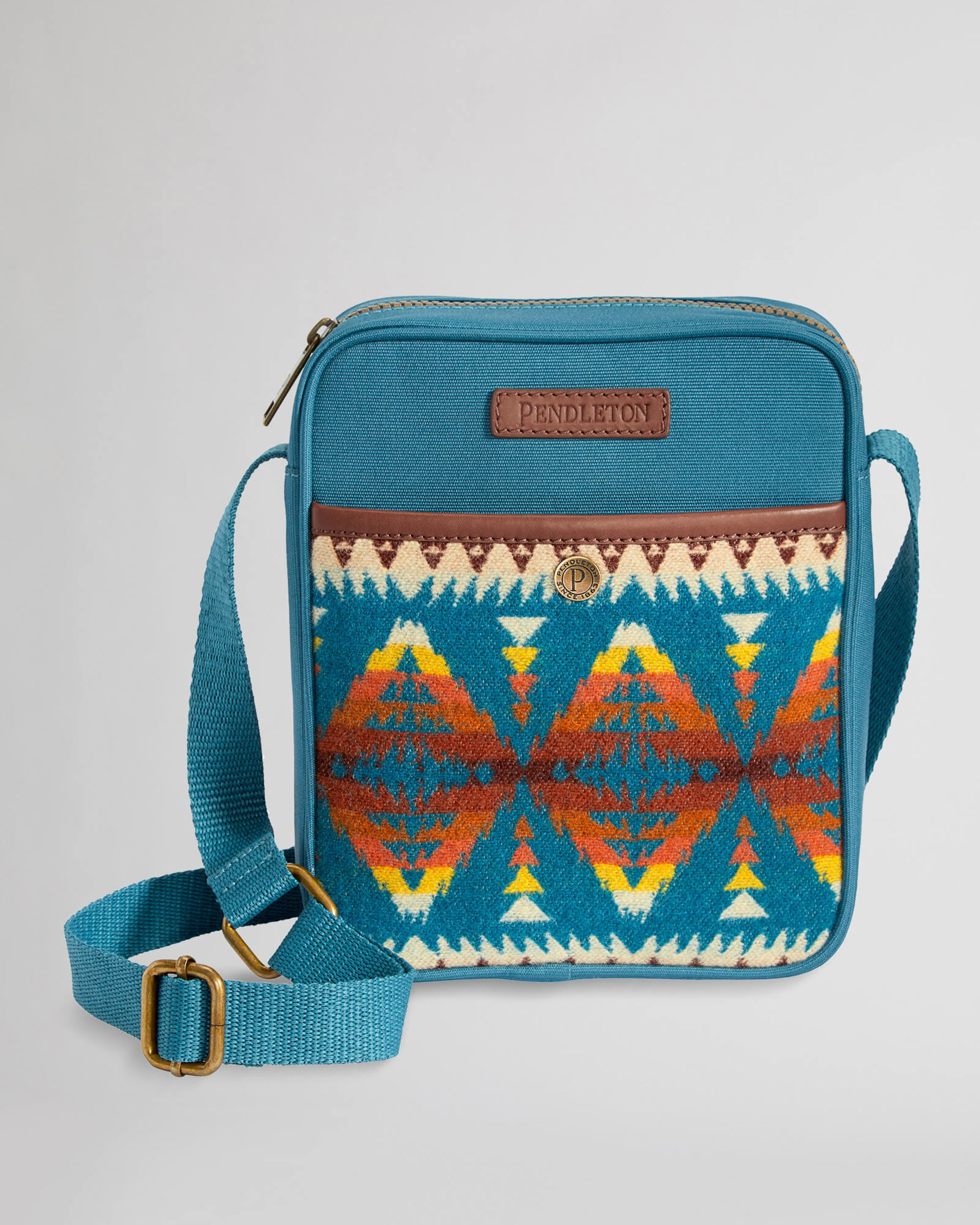 Crossbody Satchel in Turquoise & Brown Motifs