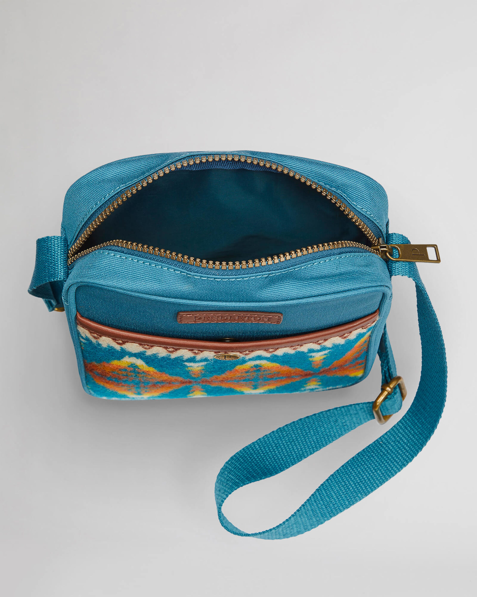 Crossbody Satchel in Turquoise & Brown Motifs